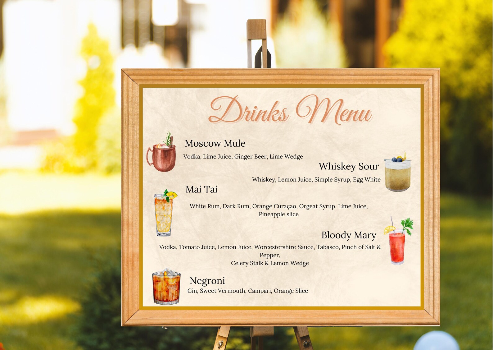 Printable Drinks Menu Sign - Elegant Bar Décor for Weddings, Parties ...