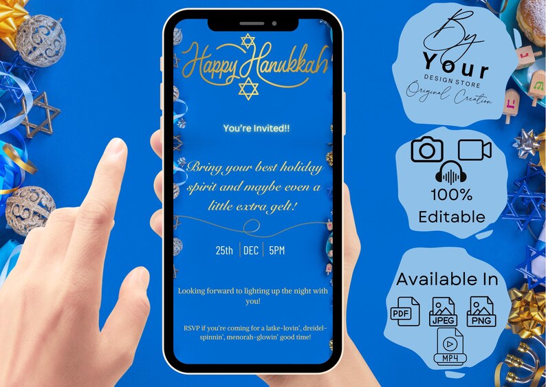 Hanukkah Card, Chanukah, Digital, Printable and Editable Invitation ...