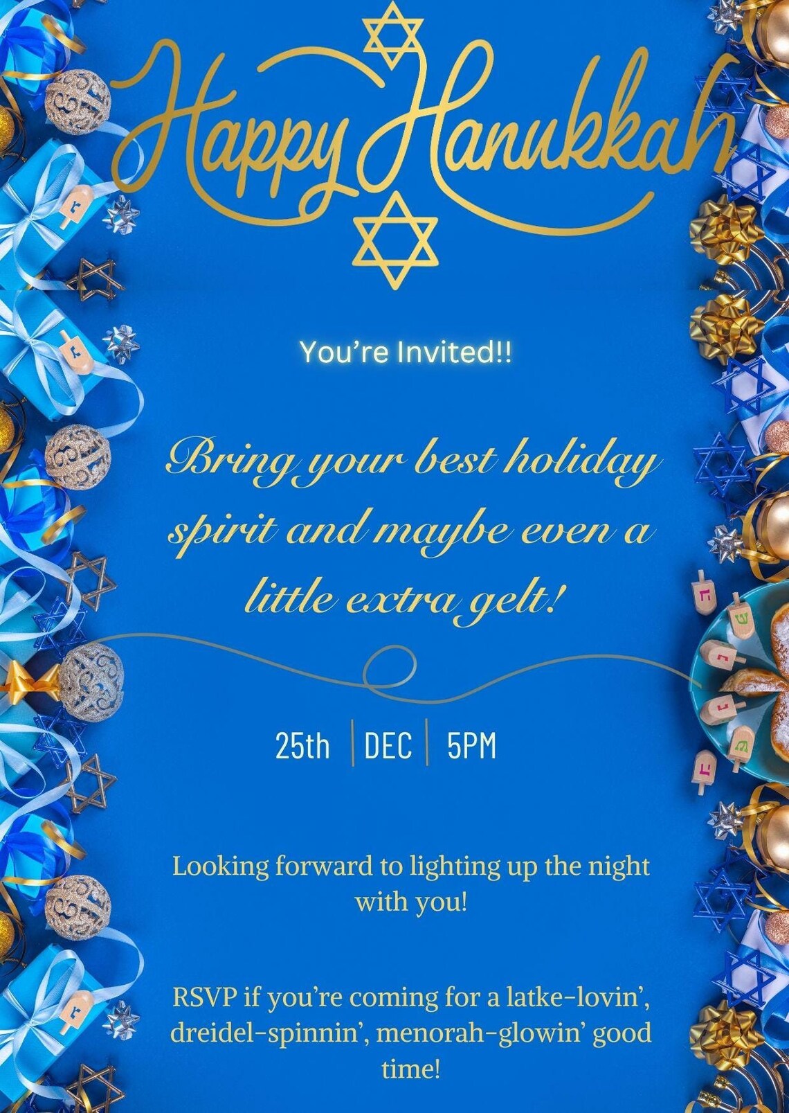 Hanukkah Card, Chanukah, Digital, Printable and Editable Invitation ...