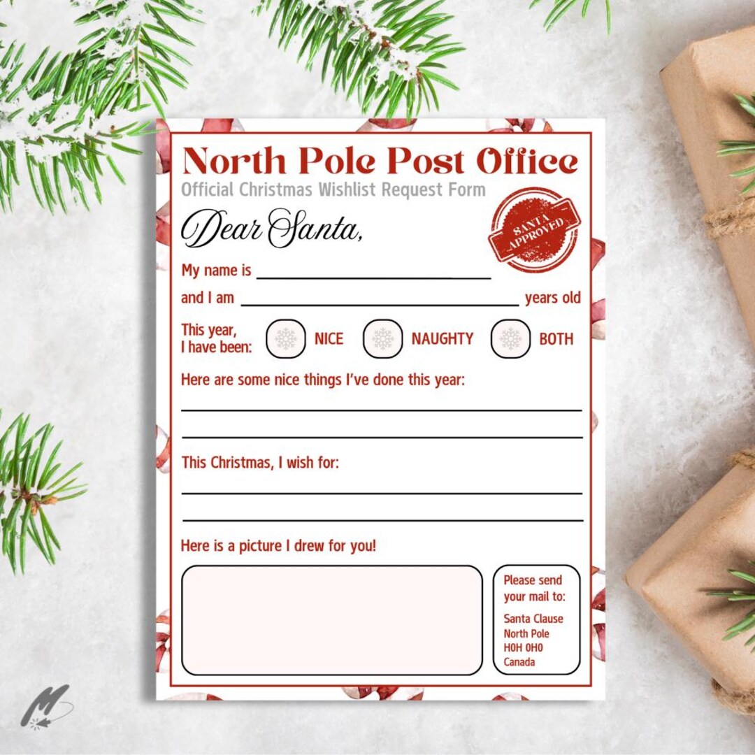 Santa Letter Template, North Pole Mail, Christmas Wishlist Printable ...