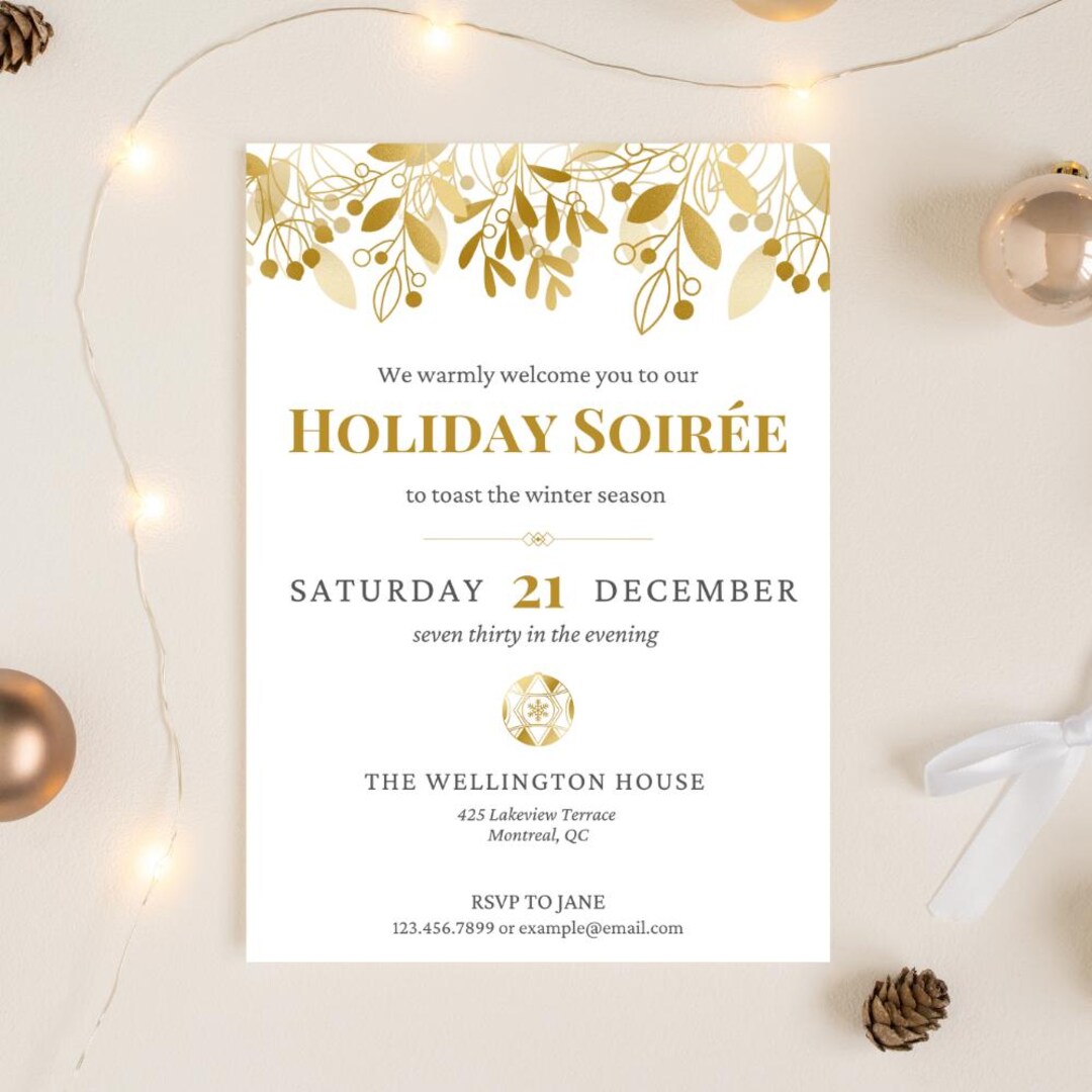 Elegant Holiday Party Invitation Template, Christmas Soirée Digital ...
