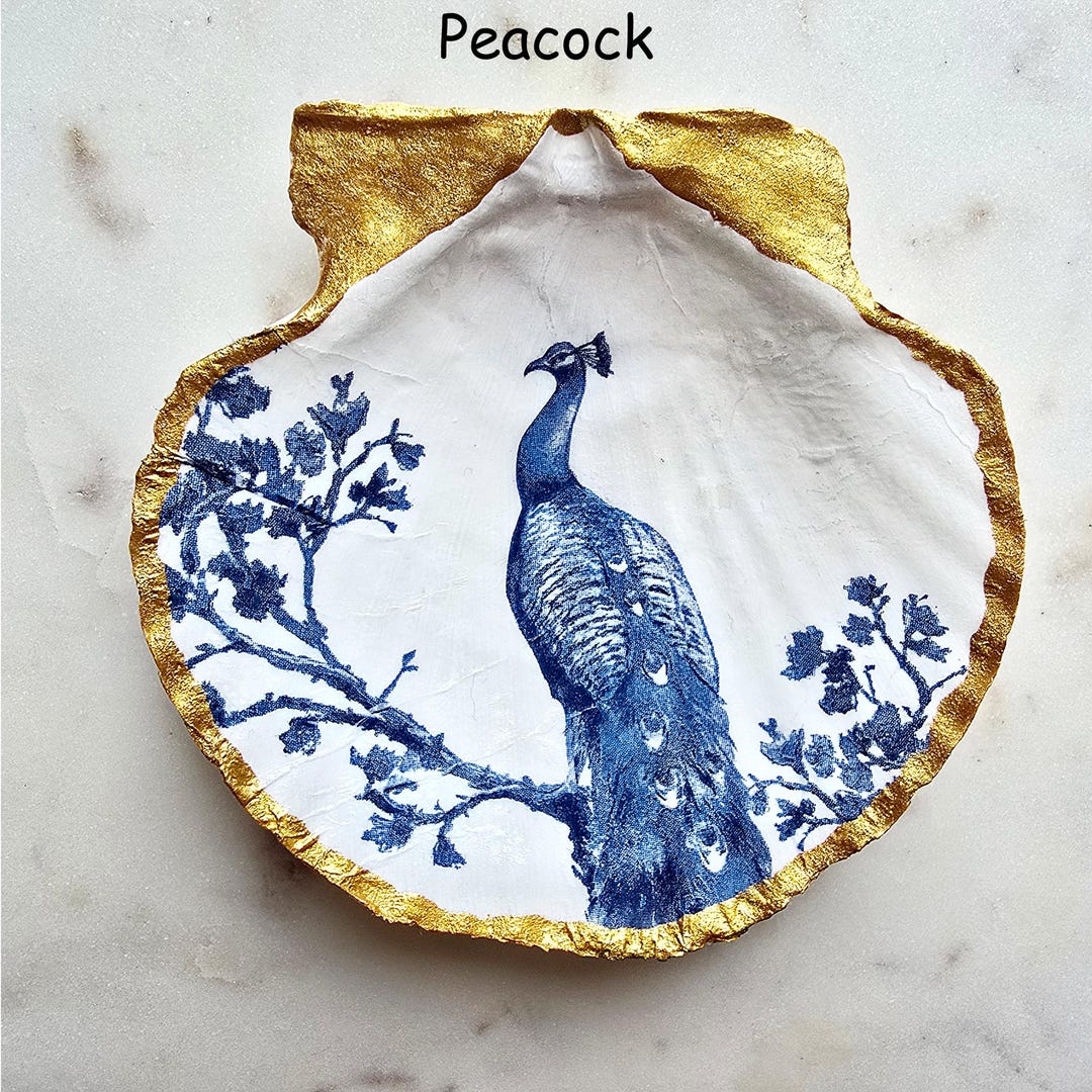 Handmade Scallop Shell Ring Dish Peacock, Wedding Gift Jewelry Tray ...