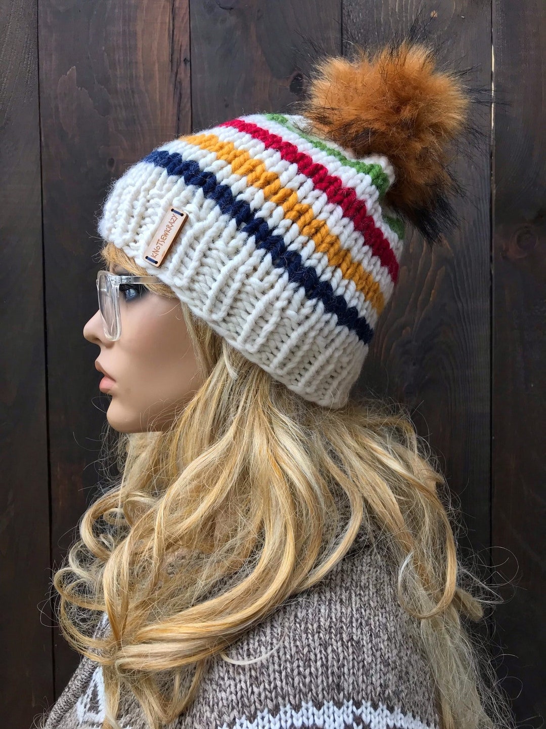 Hudson's Bay Inspired Chunky Knit Beanie, Canadiana, Canadian, Winter ...