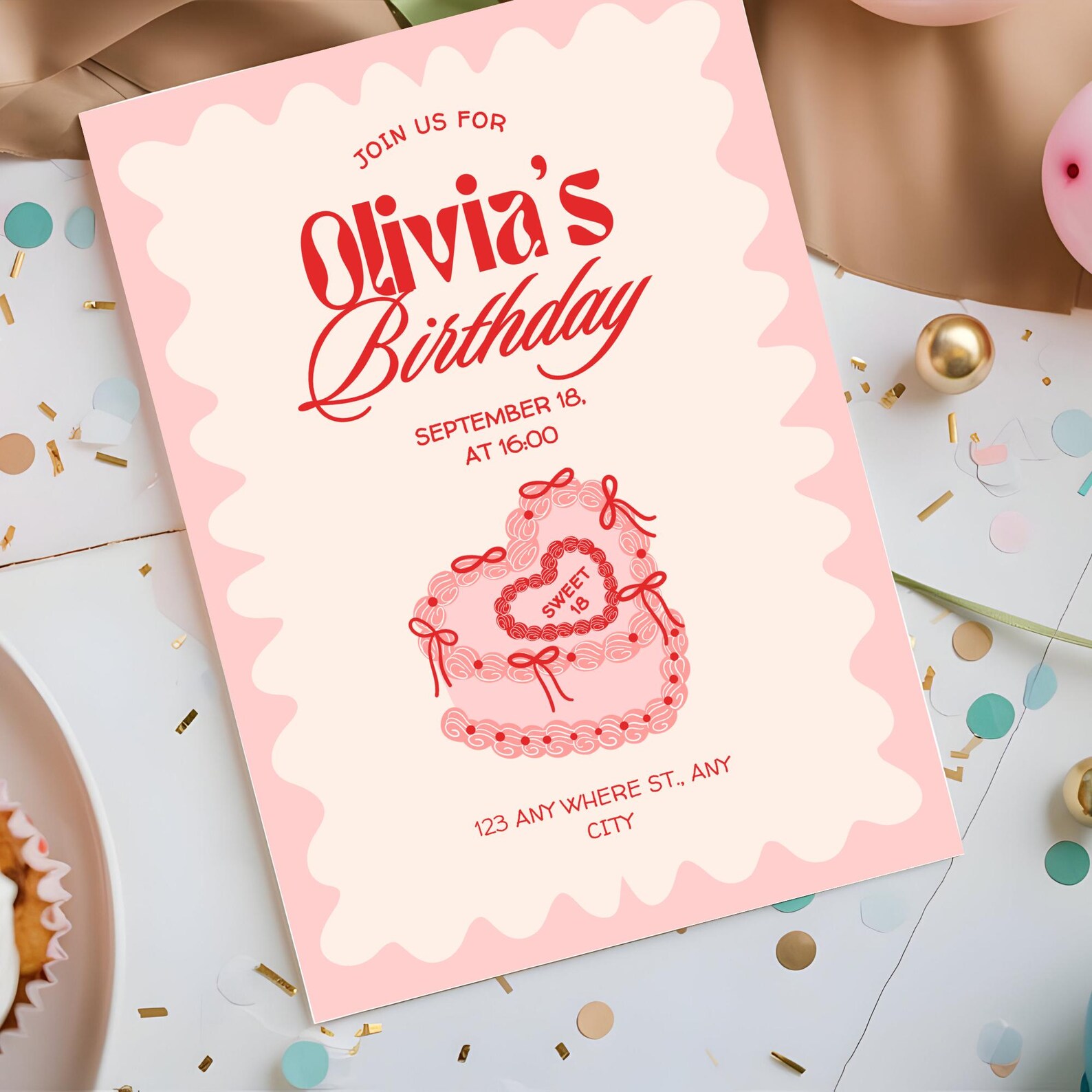 Coquette Invitation, Printable Bow Invitation, Pink Bow Invitation ...