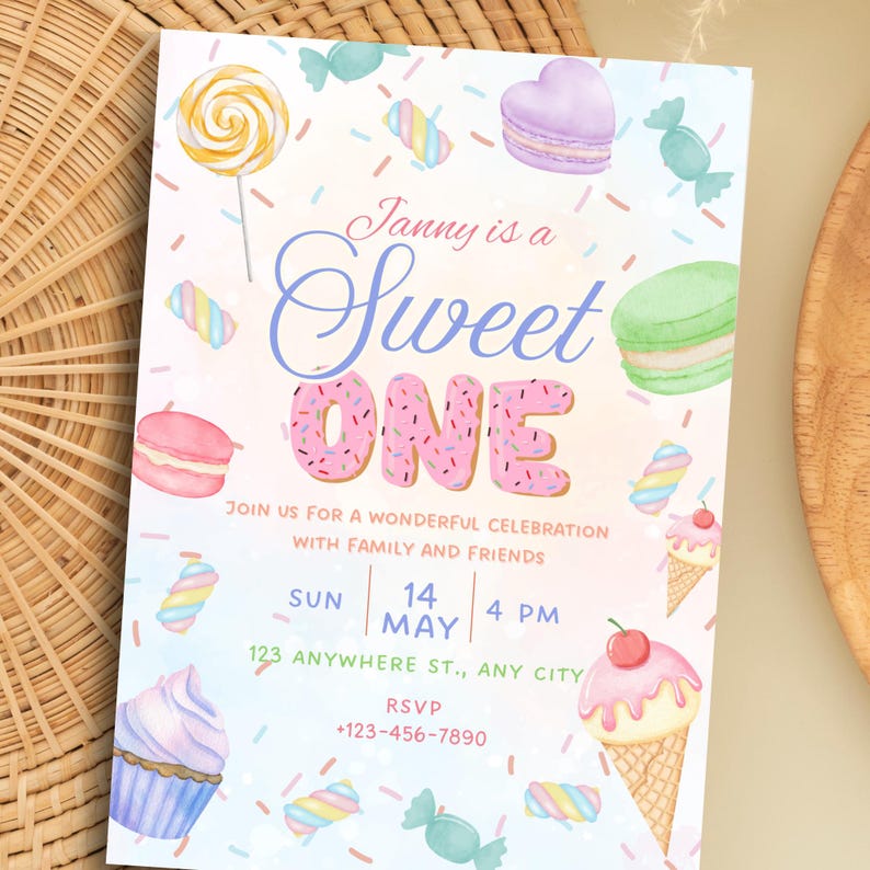 Editable Sweet One Birthday Invitation| 1st Birthday Girl Invitation ...