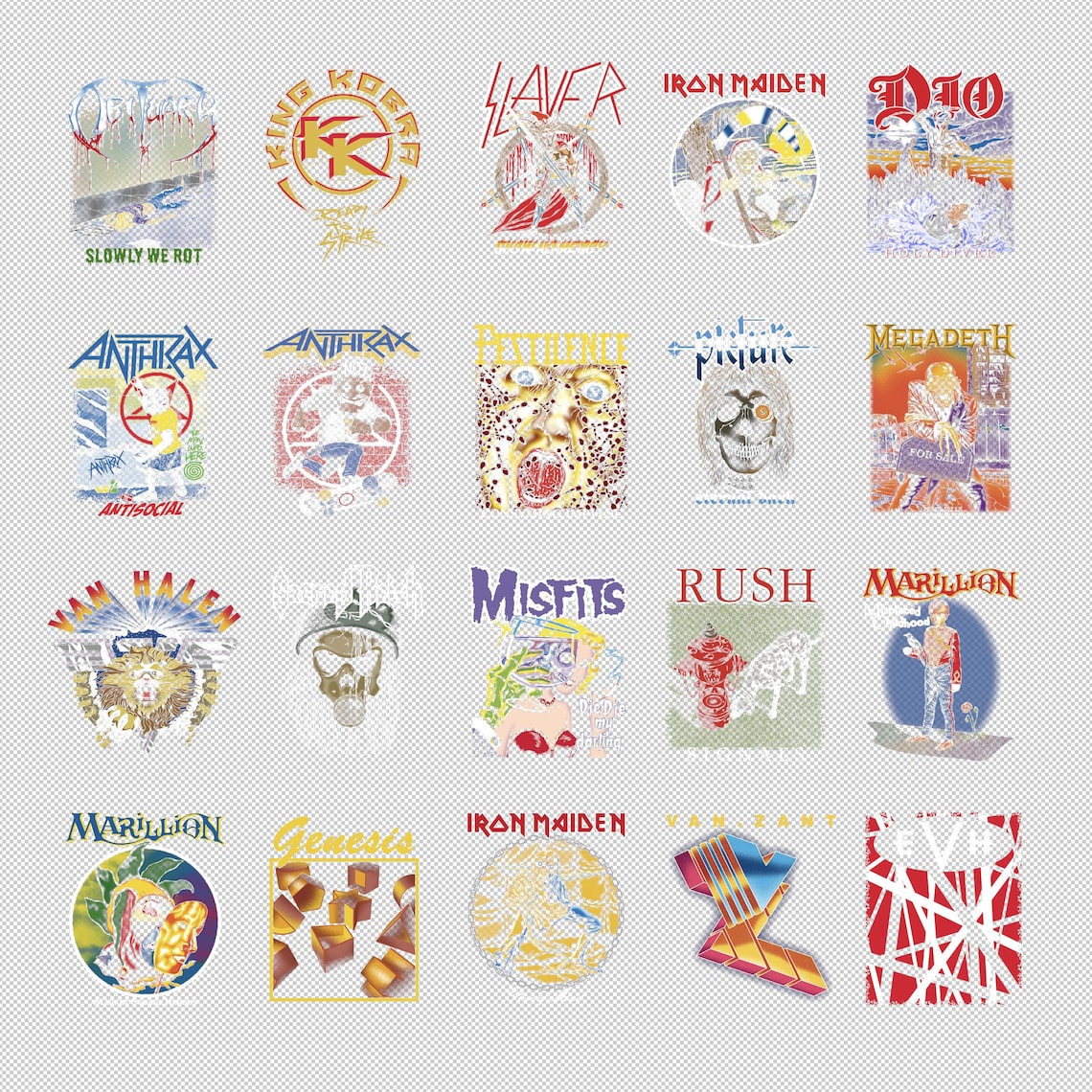 20 Classic Metal & Hard Rock Band T-shirt Designs PNG Digital Download ...