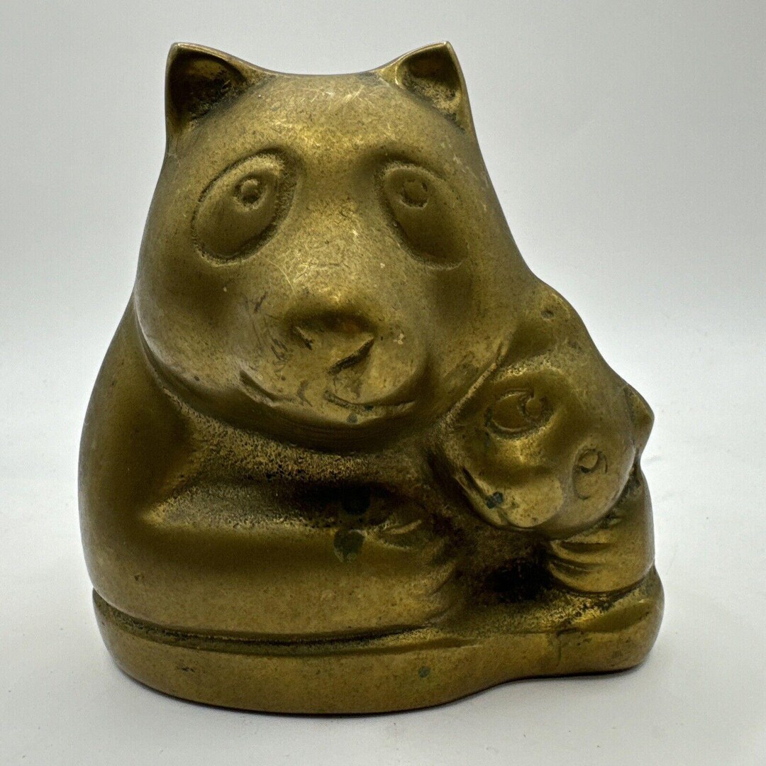 Vintage Mid Century 4 Brass Bank Panda Bear W Baby Panda Statue MCM - Etsy
