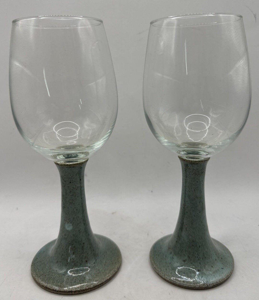 Pottery Stem Wine Glass Goblet Set of 2 Blue Brown Glaze Signed - Etsy