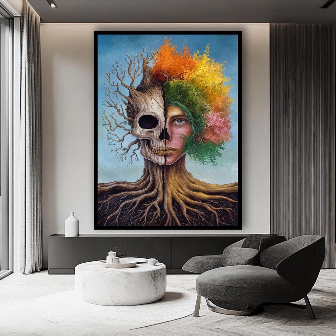 Unique Spiritual Life Cycle Artwork Surreal Art Print Human Face Tree ...