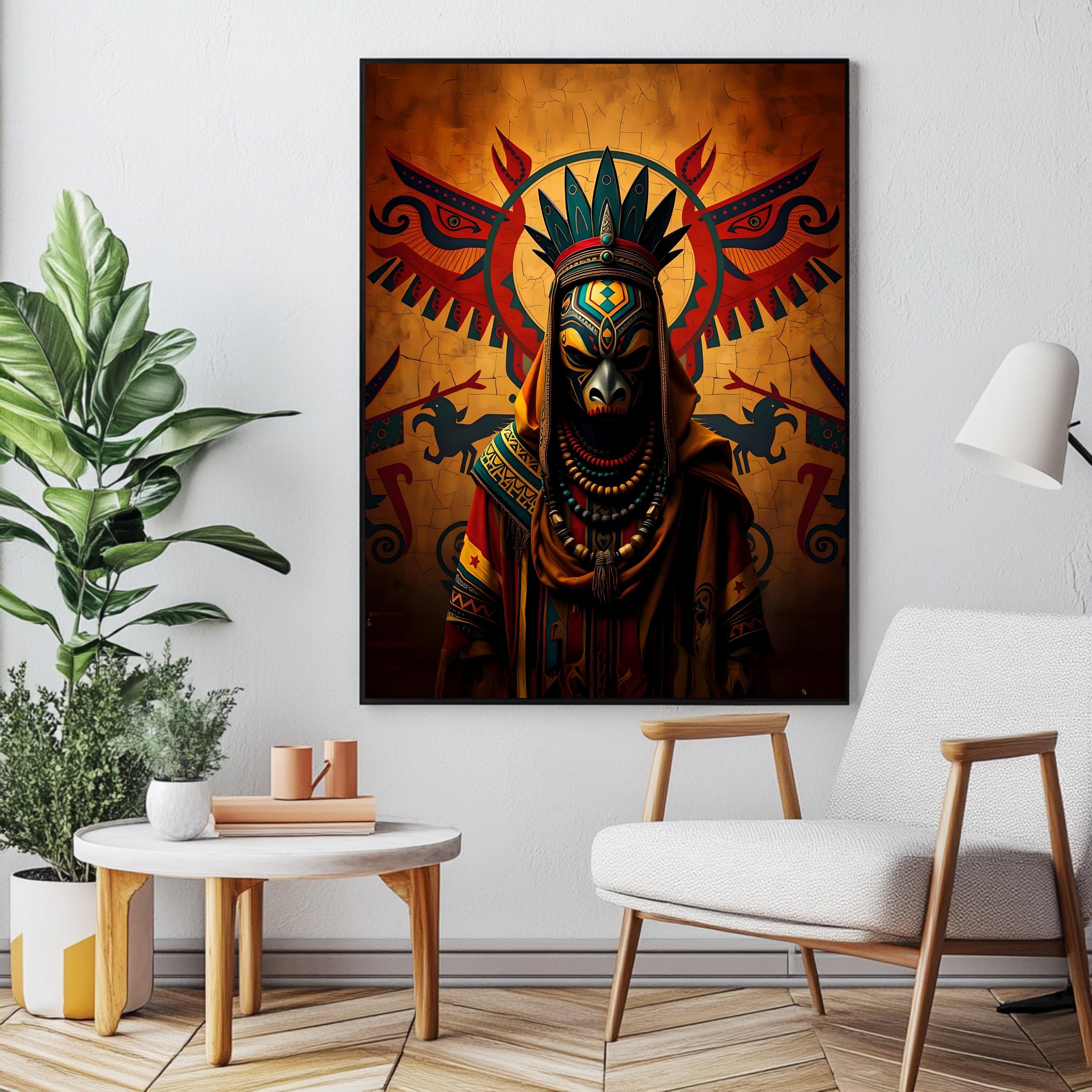Tribal Shaman Mask Wall Art Aztec Spiritual Poster Ethnic Mystic Decor ...