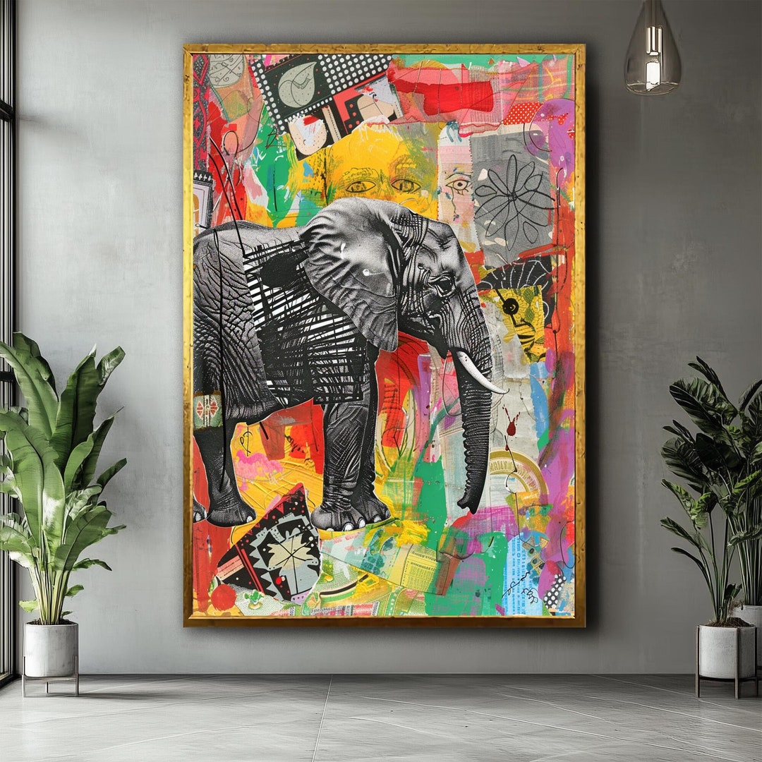 Spiritual Elephant Art, Colorful Elephant Wall Art on Canvas, Vibrant ...