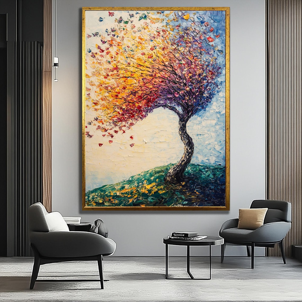 Large Tree Art, Tree Wall Art,tree Oil Painting on Canvas Wall Art ...