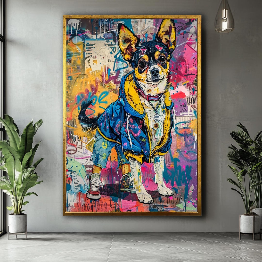 Framed Chihuahua Art Print: Colorful Street Art Dog Poster - Etsy