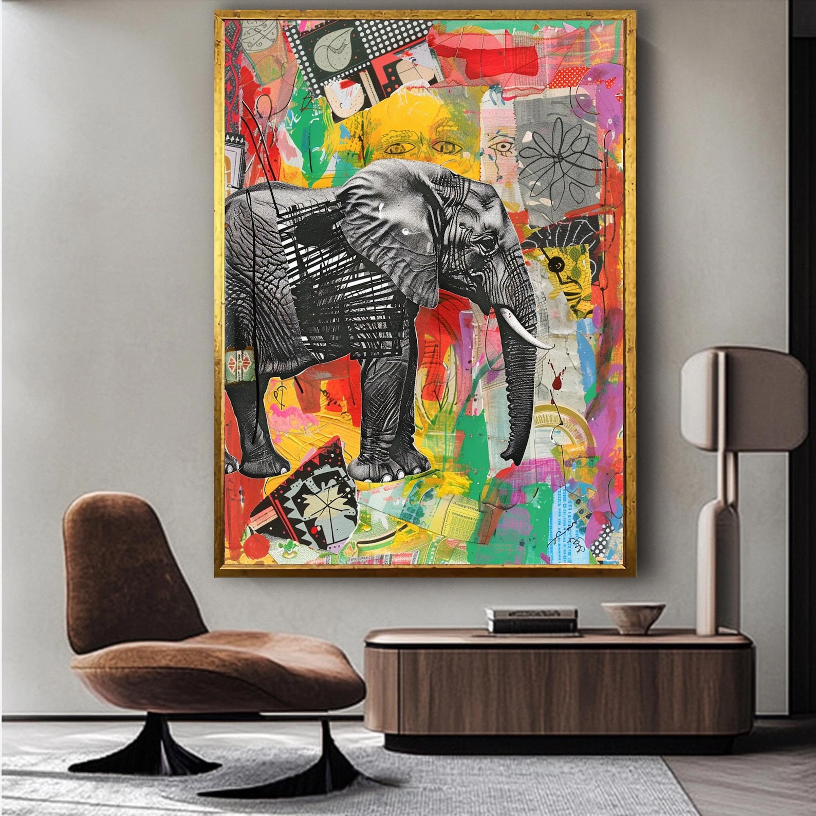 Spiritual Elephant Art, Colorful Elephant Wall Art on Canvas, Vibrant ...