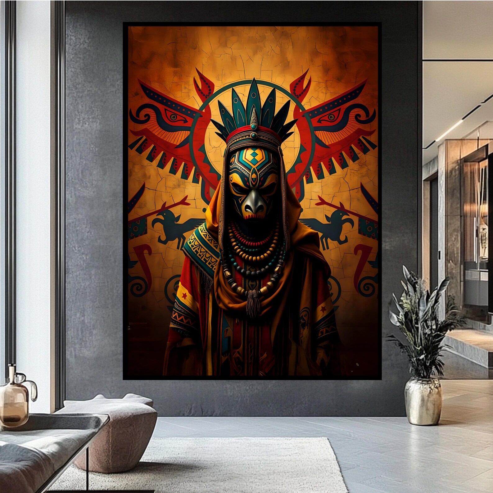 Tribal Shaman Mask Wall Art Aztec Spiritual Poster Ethnic Mystic Decor ...