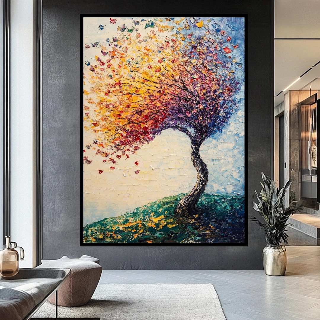 Large Tree Art, Tree Wall Art,tree Oil Painting on Canvas Wall Art ...