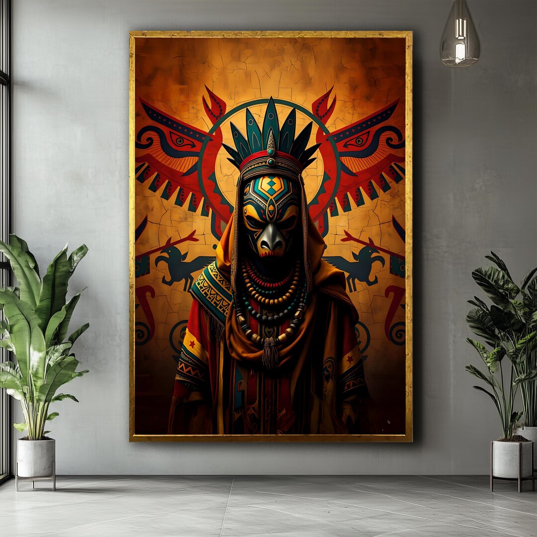 Tribal Shaman Mask Wall Art Aztec Spiritual Poster Ethnic Mystic Decor ...