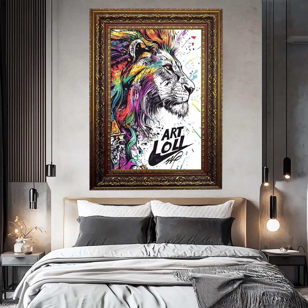 Multicolor Lion Artwork Poster Eye-catching Animal Street Art Graffiti ...