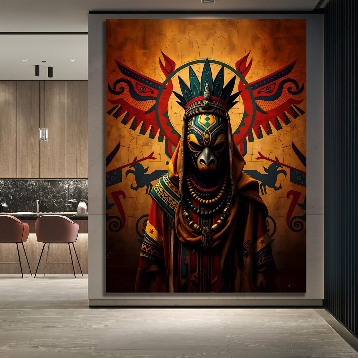Tribal Shaman Mask Wall Art Aztec Spiritual Poster Ethnic Mystic Decor ...