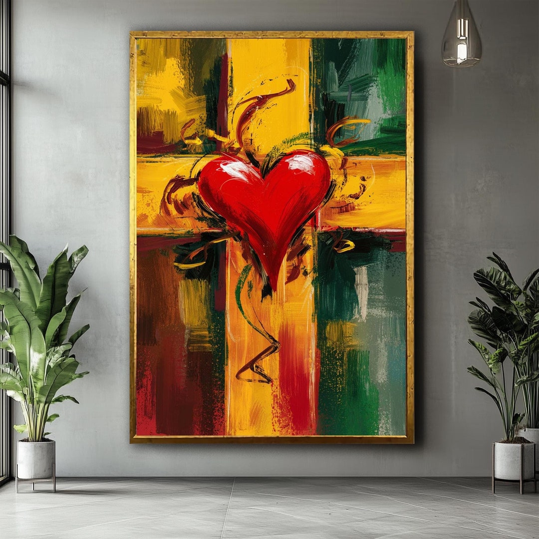 Red Heart Canvas Art, Religious Painting, Modern Christian Art, Faith ...