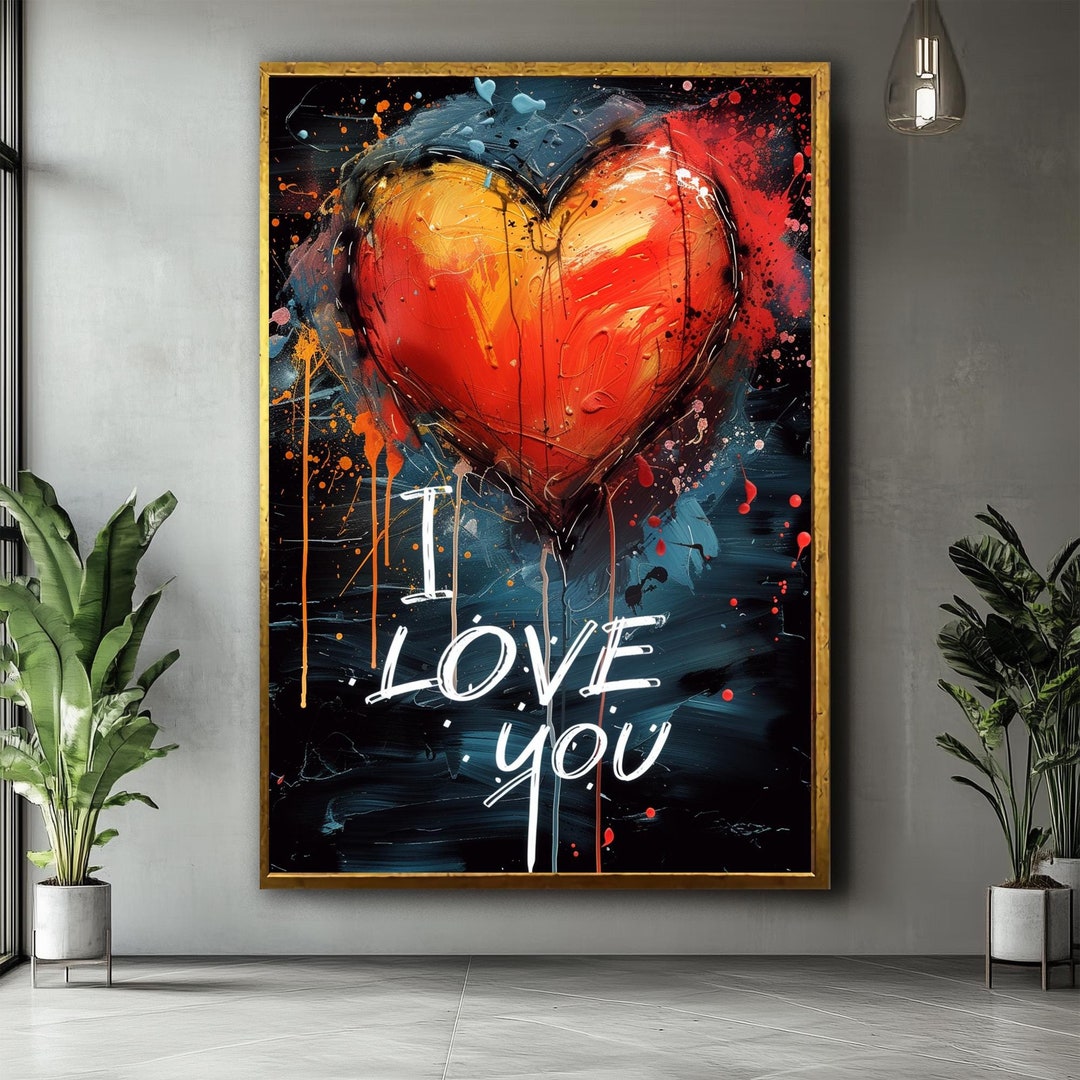 I Love You Wall Art, Red Heart Canvas Print, Romantic Wall Decor, Heart ...