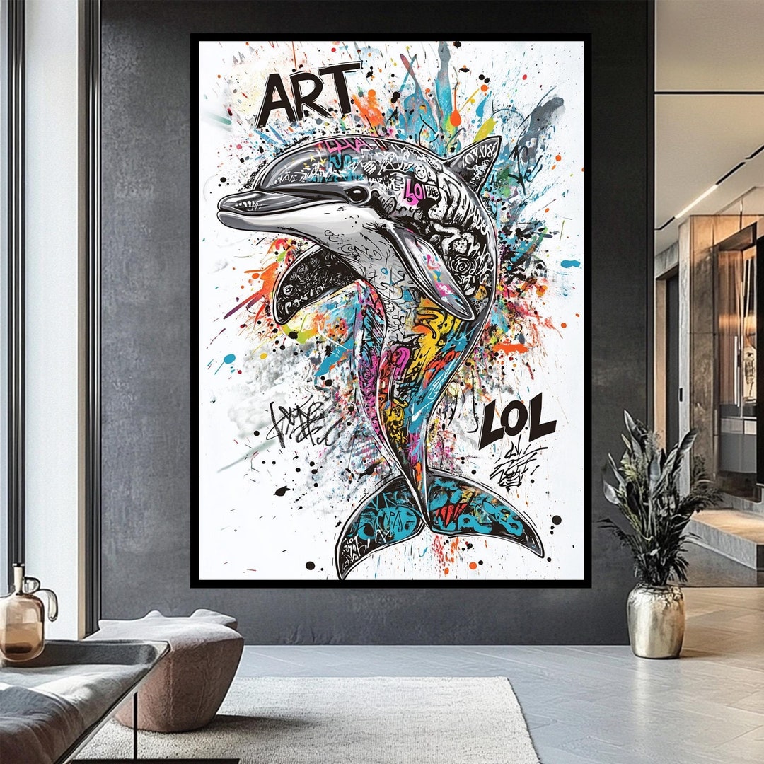 Graffiti Dolphin Wall Art, Dolphin Print, Ocean Animal Art, Underwater Art, Dolphin Wall Decor ...