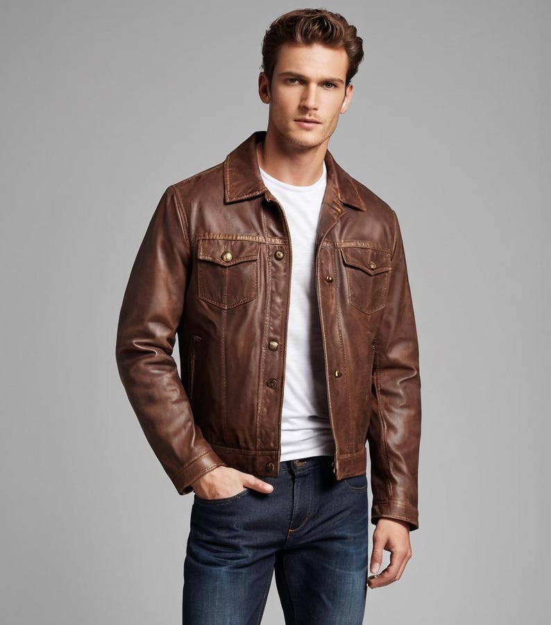 Vintage Unisex Brown Leather Jacket, Handmade Leather Jacket, Timeless ...