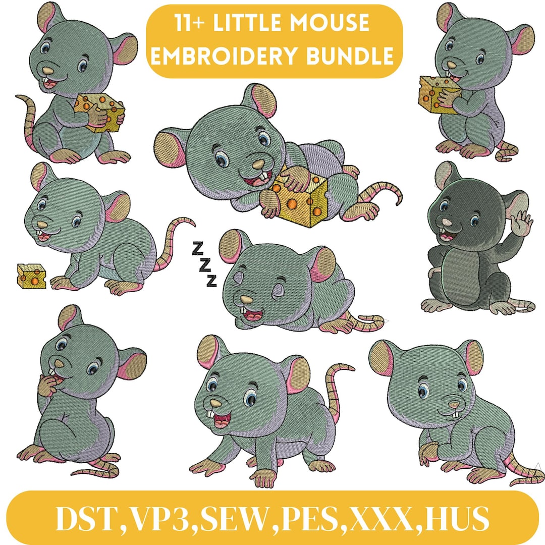 Mouse Embroidery Design, Mouse With Cheese Embroidery, Mice Embroidery ...