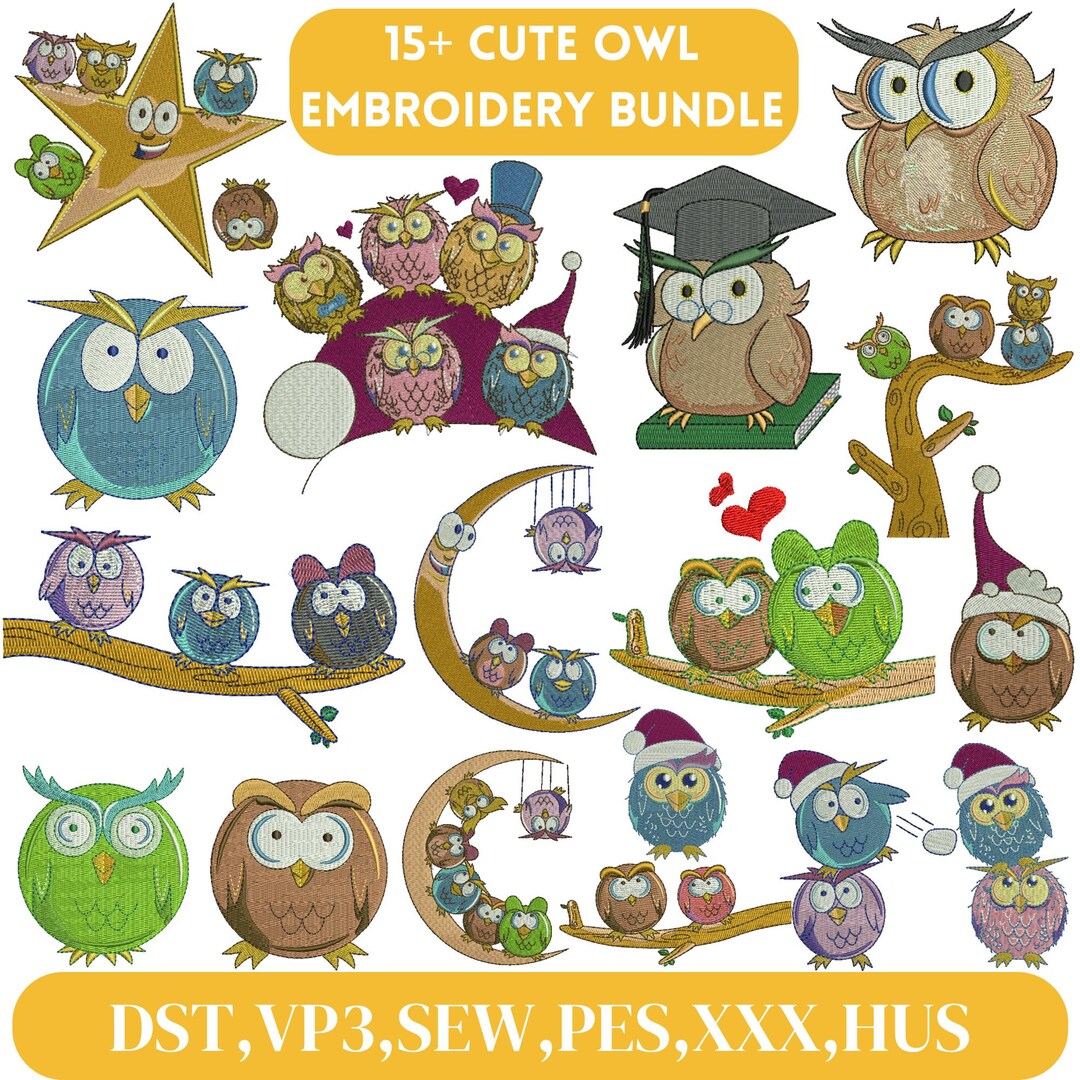 Owl Embroidery Design, Cute Baby Owl Embroidery, Cute Owls, Forest ...