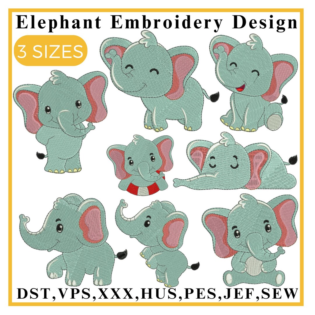 Elephant Embroidery Design, Cute Baby Elephant Embroidery, Baby and ...