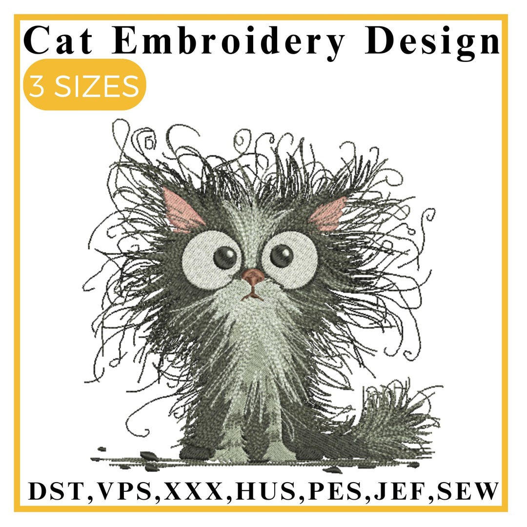 Crazy Cat Embroidery Design, Cat Embroidery, Halloween Cat Design ...