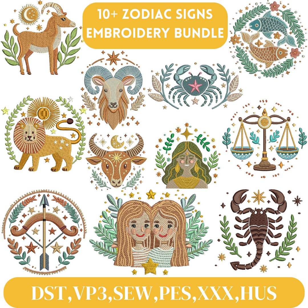 Zodiac Signs Embroidery Designs. 12 Signs of the Zodiac Embroidery ...
