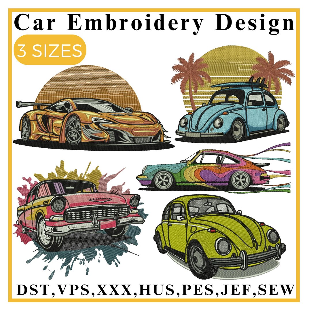 Car Embroidery Design, Sport Car Embroidery, Classic Car Embroidery ...