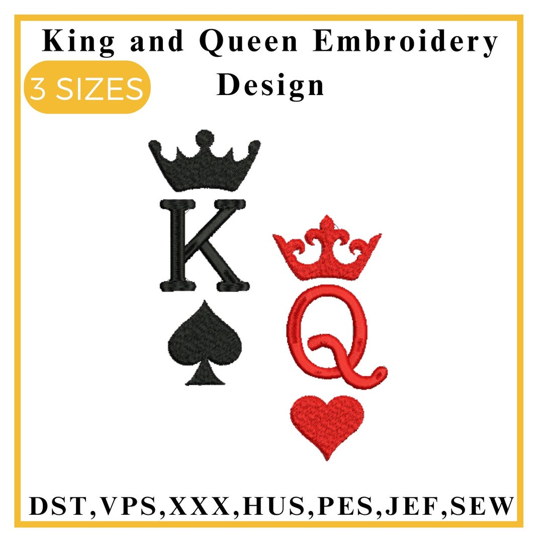 King and Queen Embroidery Design, Poker Cards Embroidery Design, King ...