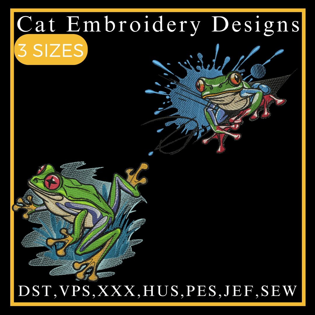 Frog Embroidery Design, Green Frog Embroidery, Baby Frog Embroidery ...