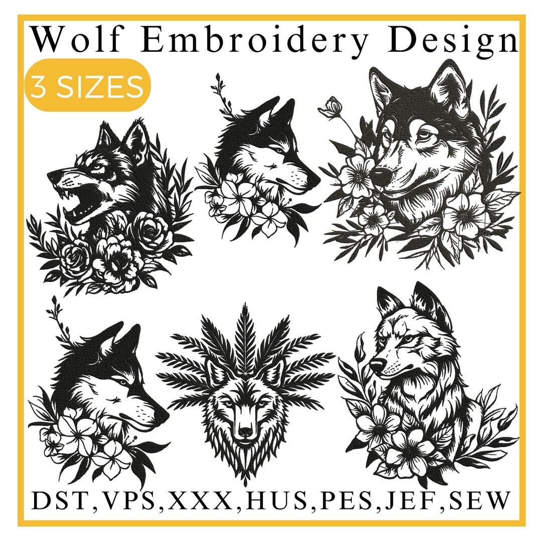 Wolf Embroidery Design, Mystic Wolf Head Embroidery, White Wolf Face ...