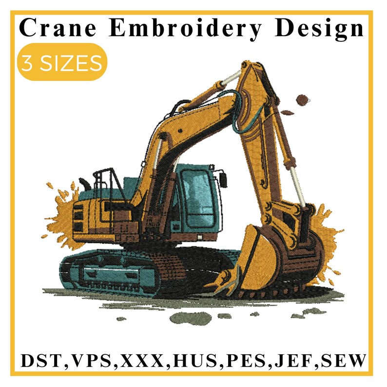 Excavator Embroidery Design, Crane Embroidery, Heavy Equipment ...