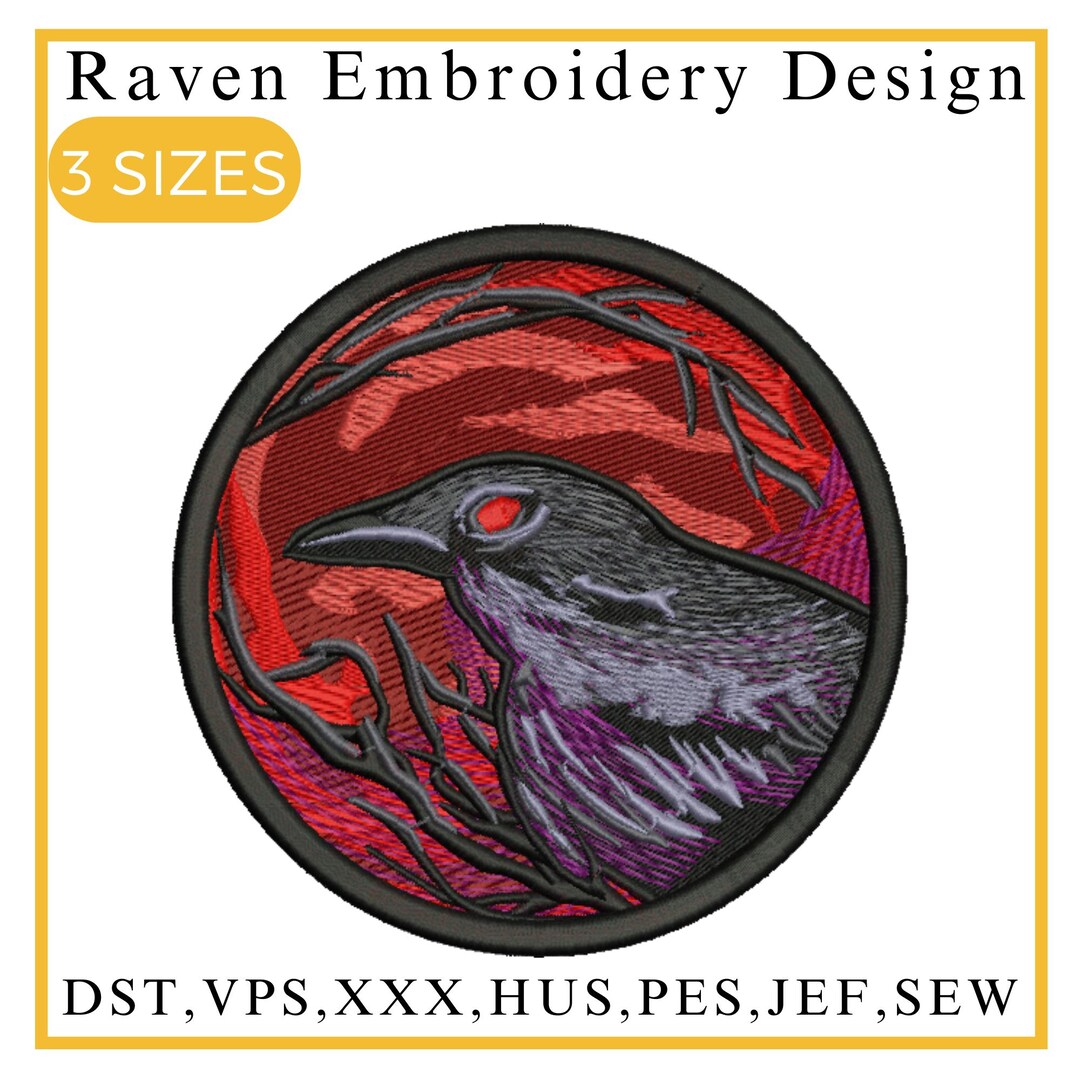 Raven Embroidery Design, Crow Embroidery, Mystical Raven Embroidery ...