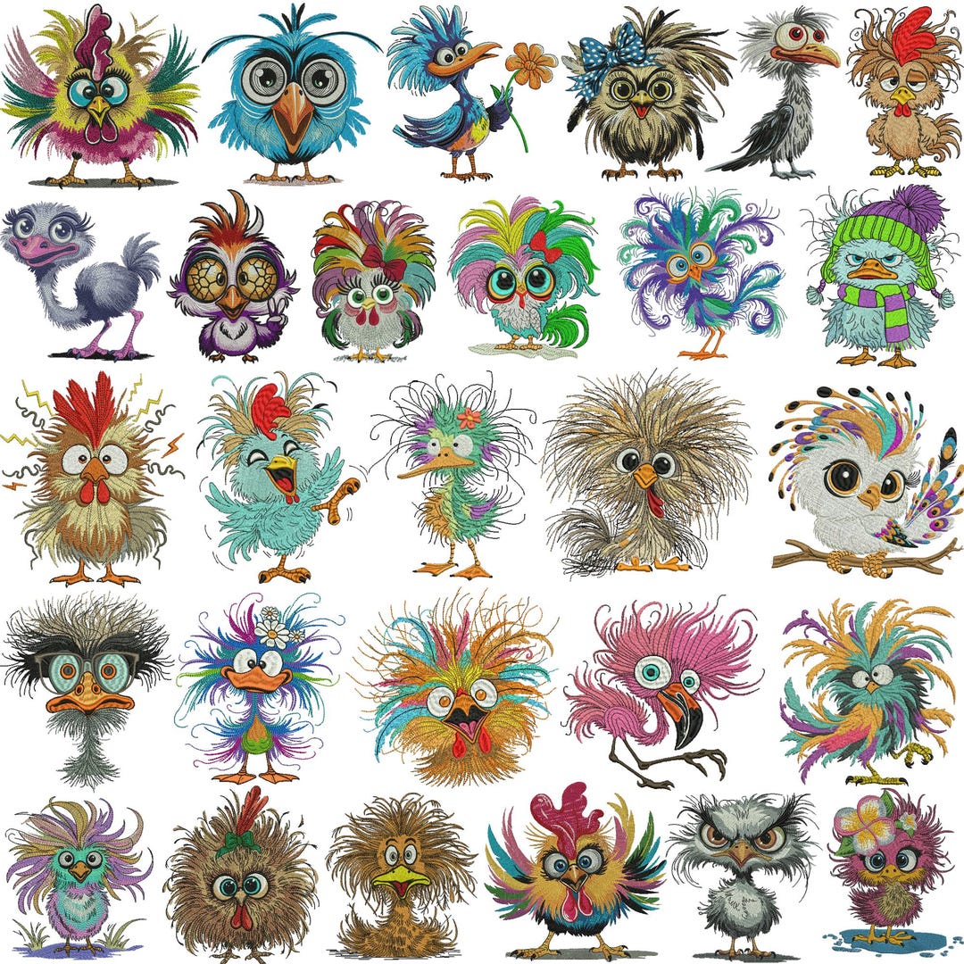 Funny Crazy Chicken Embroidery Design, Crazy Chicken Embroidery, Fun ...