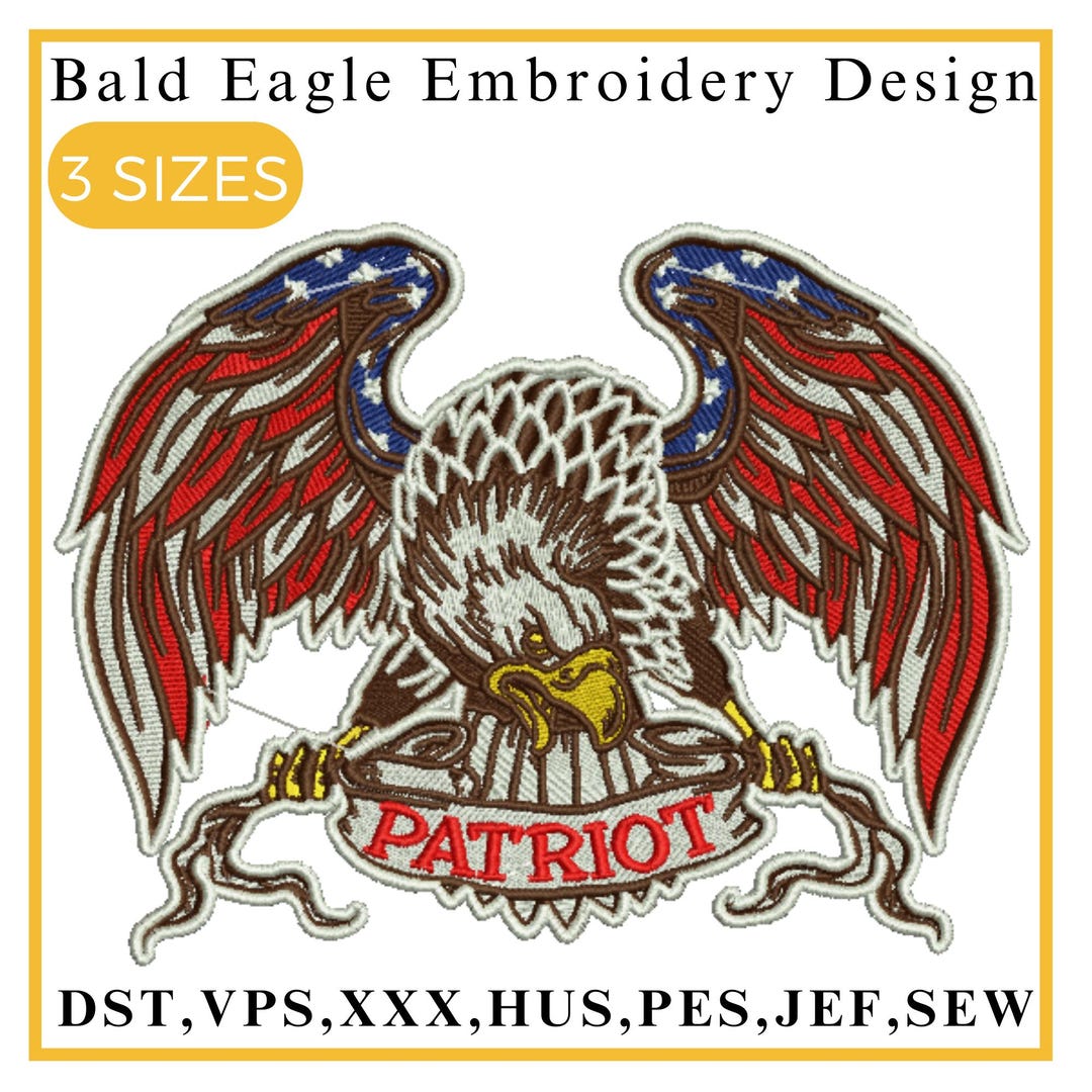 Bald Eagle Embroidery Design, USA American Flag Eagle Embroidery ...