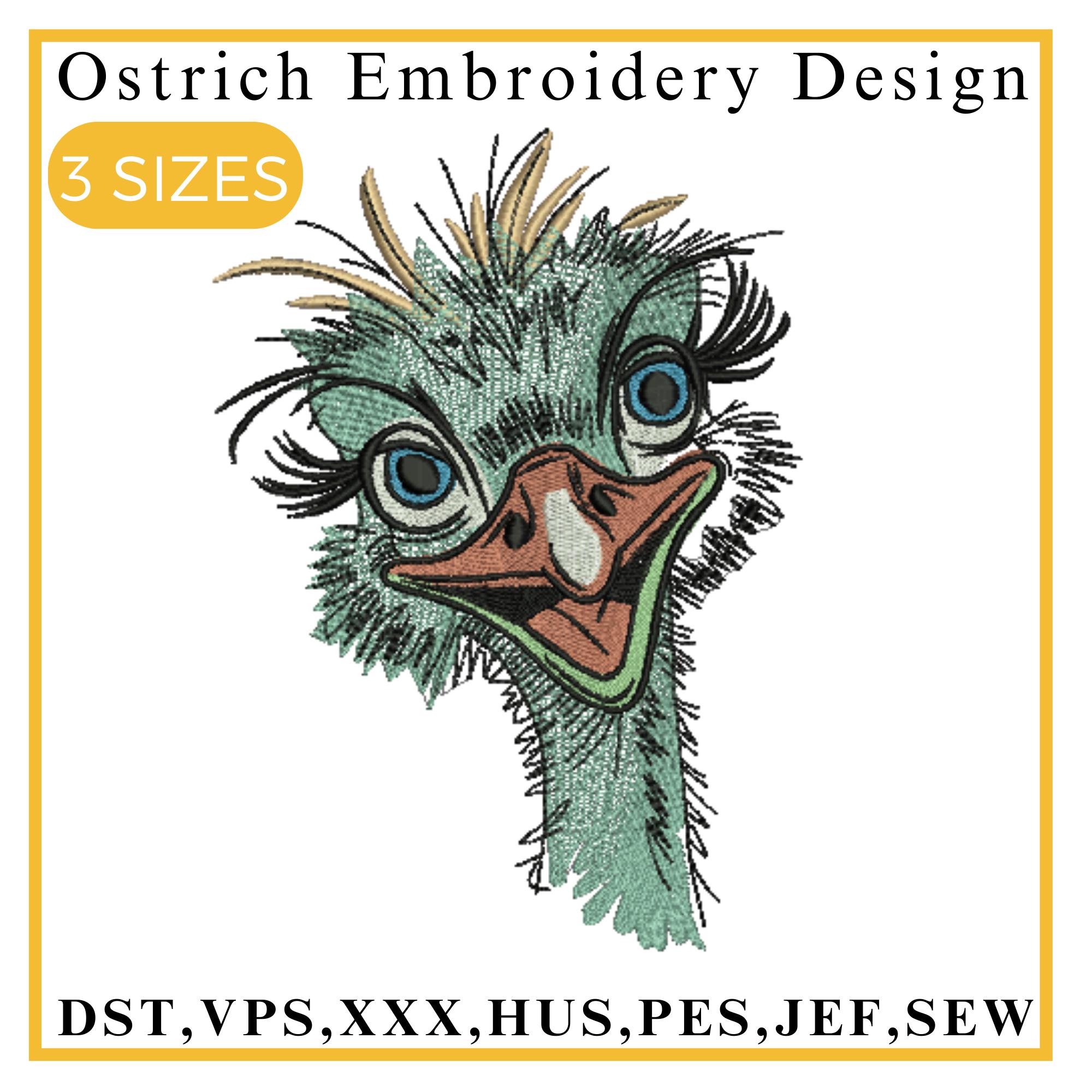 Ostrich Embroidery Design, Crazy Bird Embroidery, Cute Ostrich ...