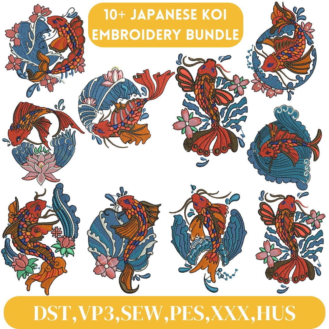 Japanese Koi Embroidery Design, Two Koi Fish Embroidery, Koi Embroidery ...