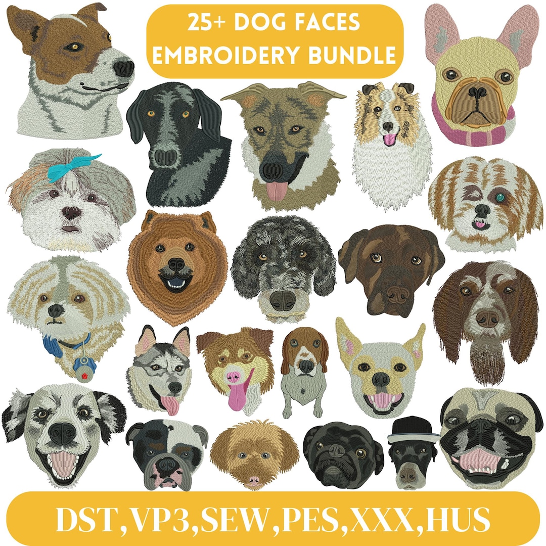 Dog Embroidery Design, Dog Face Embroidery, Dog Breeds Embroidery ...