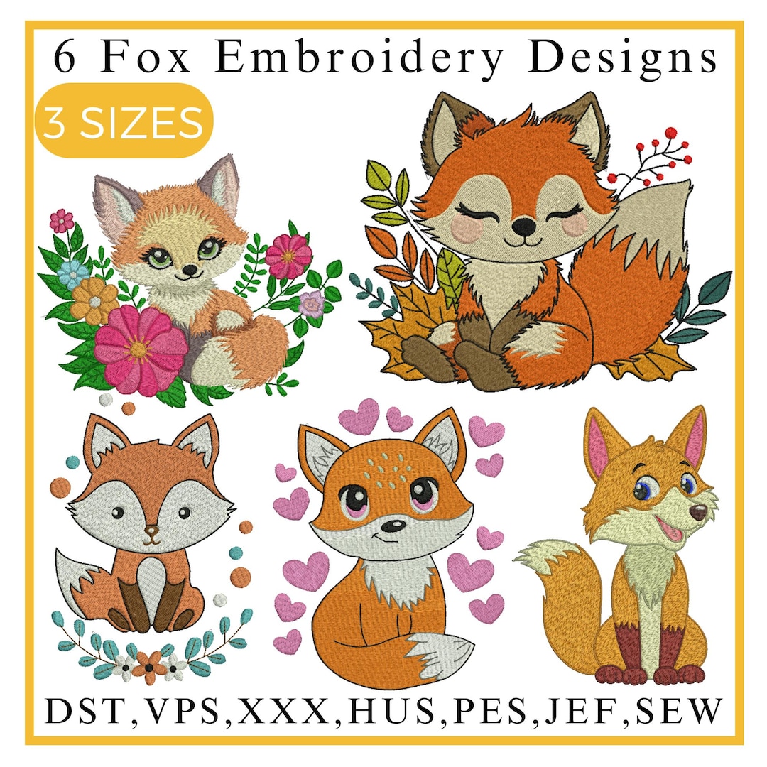 Fox Embroidery Design, Fox in Autumn Motif, Fox Design, Woodland ...