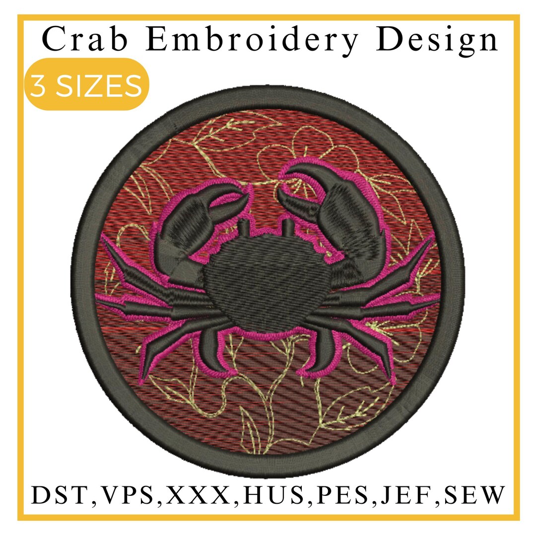 Crab Embroidery Design, Preppy Crab Embroidery, Crab Embroidery File ...