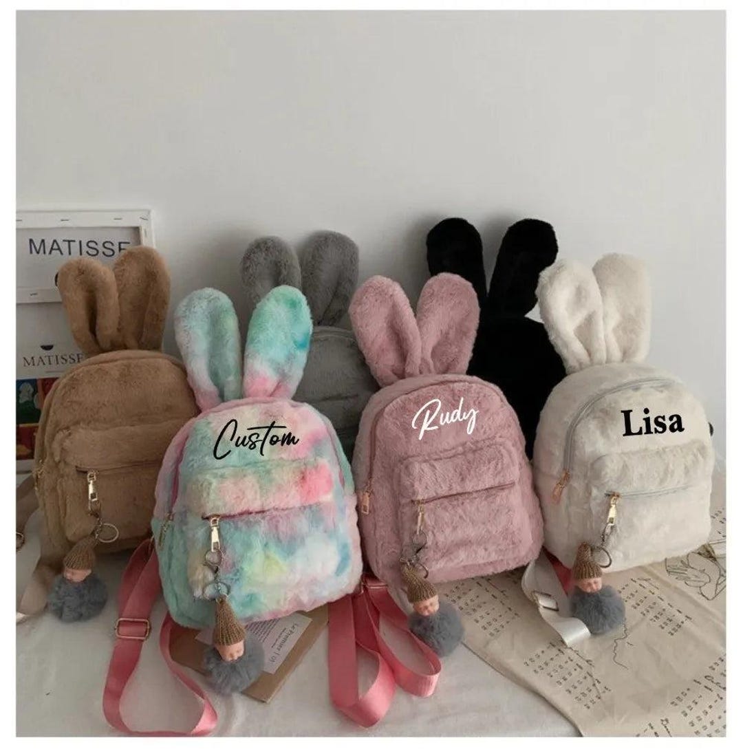 Personalized Name Kawaii Plush Bunny Backpack | Faux Fur Mini Rabbit ...