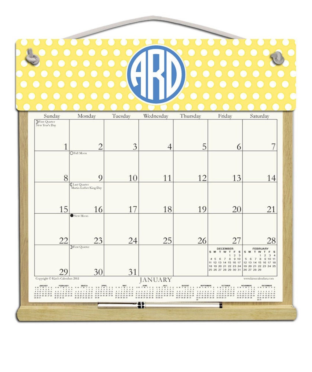 Monogrammed Polka Dot Style Wooden Calendar Holder Filled With a 2026 ...