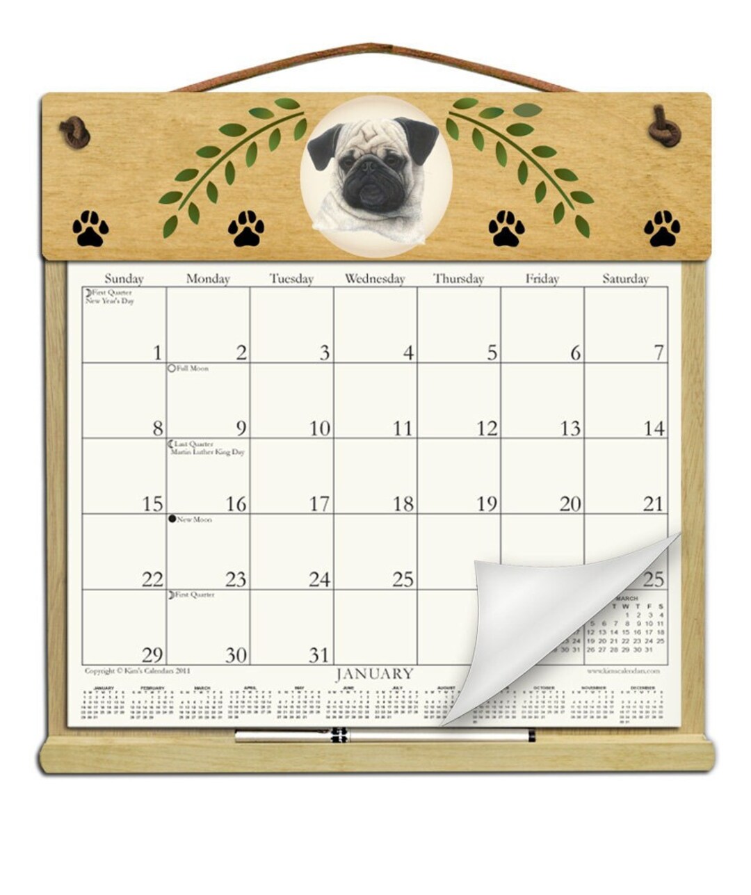 Fawn Pug Wooden Calendar Holder Filled With the Rest of 2025 and 2026 ...