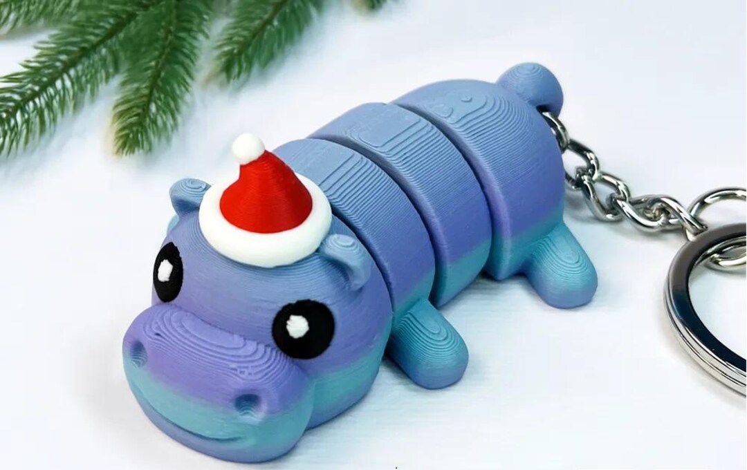 3D Printed Christmas Hippo Keychain - Etsy