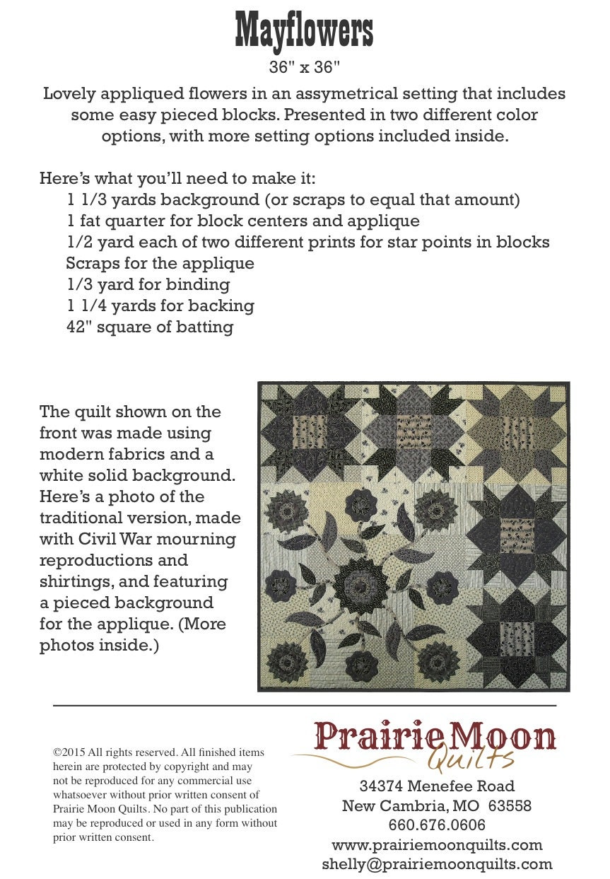 Mayflowers Patchwork and Applique Quilt Pattern PDF Version - Etsy